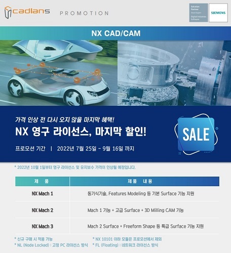 캐디언스시스템, NX Mach 솔루션 영구 라이선스 마지막 할인 프로모션 실시